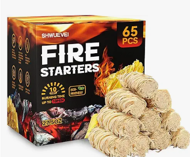 Shwuevei 65 pcs Fire Starter - Natural Fire Starters for Fireplace ...