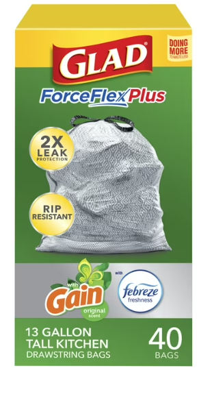 Glad Force Flex, 13 gallon Tall Kitchen, Gain Febreze, 40 count ...