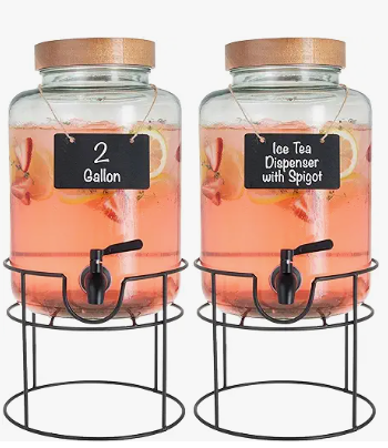 Ilyapa Glass Drink Dispensers for Parties with Stand - 2 Pack, 2 Gallon ...